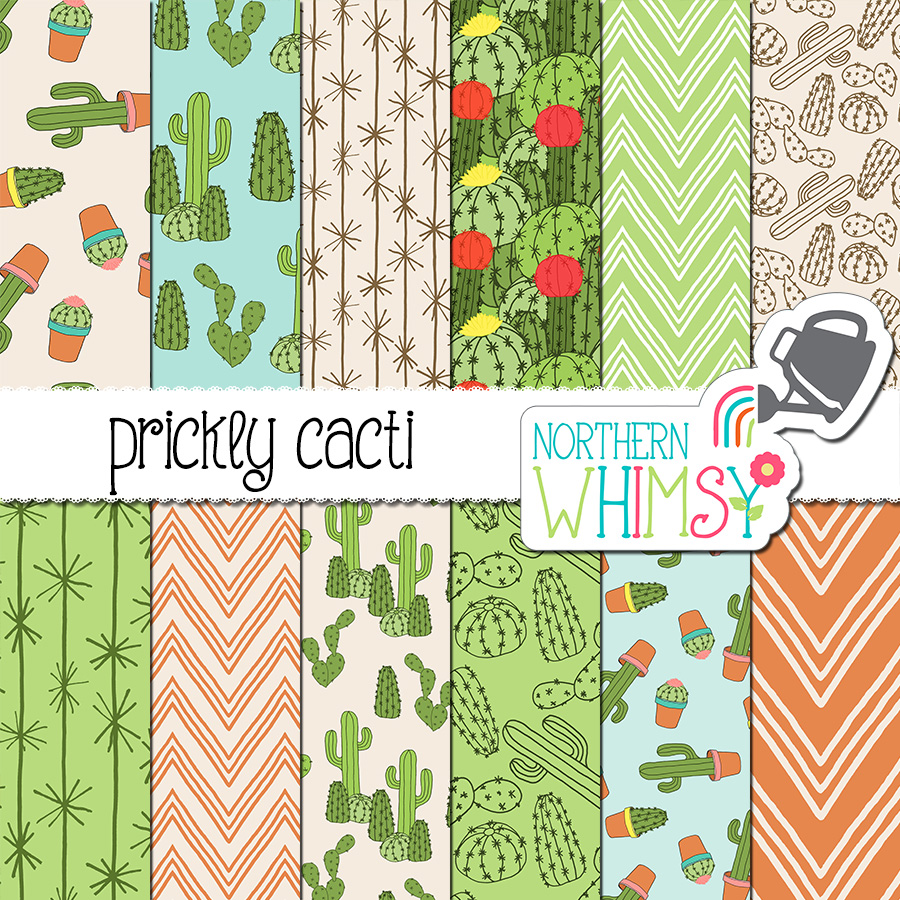 Cactus Digital Paper - Prickly Cacti – Northern Whimsy Design