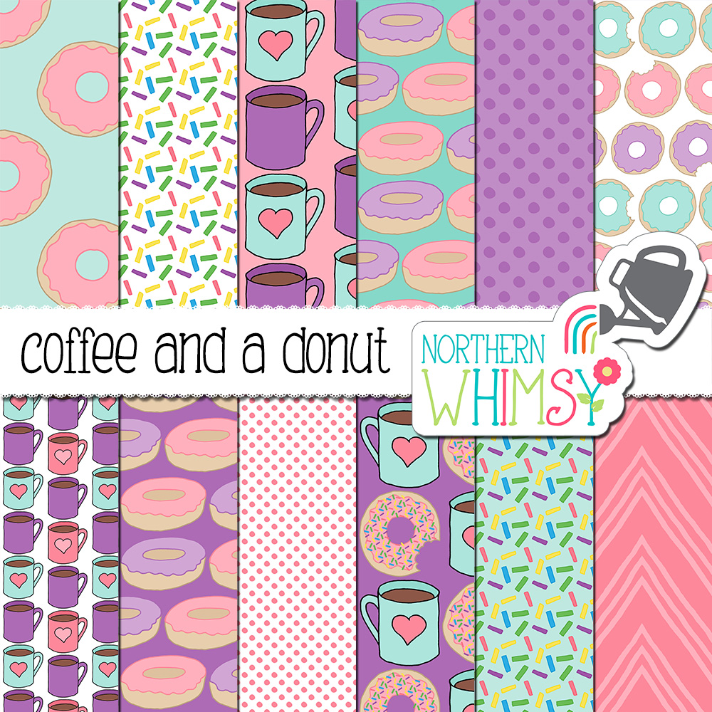 Coffee And Donuts Digital Paper – Northern Whimsy Design