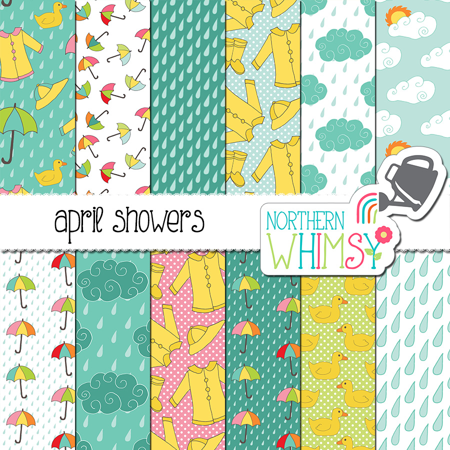 April Showers Spring Digital Paper – Northern Whimsy Design