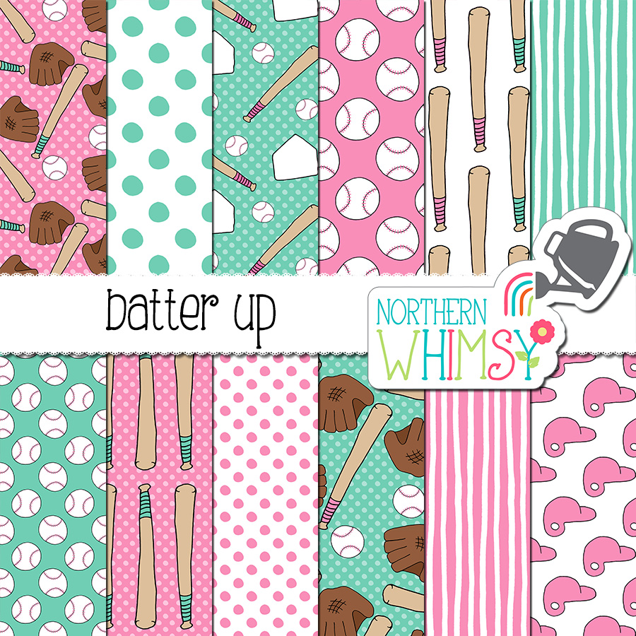 Batter Up Baseball Digital Paper - Pink and Turquoise – Northern Whimsy ...