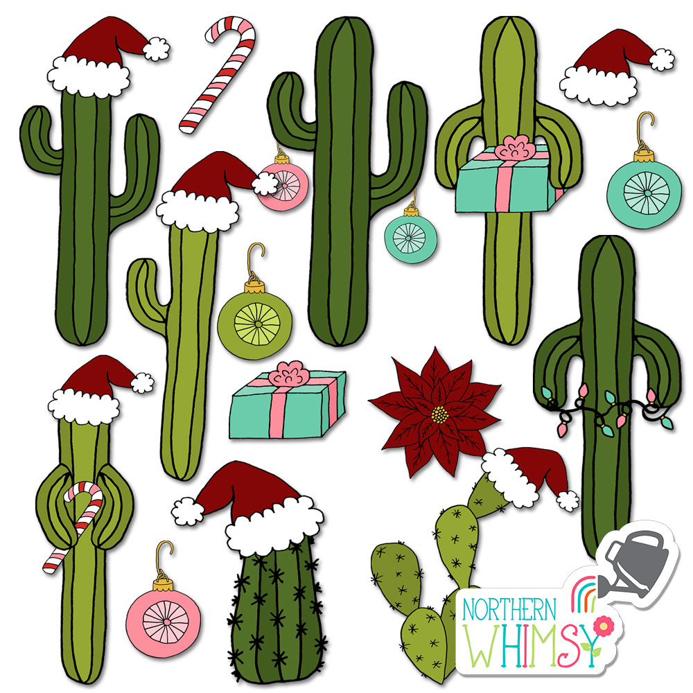 Christmas Clipart - Christmas Cactus Illustrations – Northern Whimsy Design
