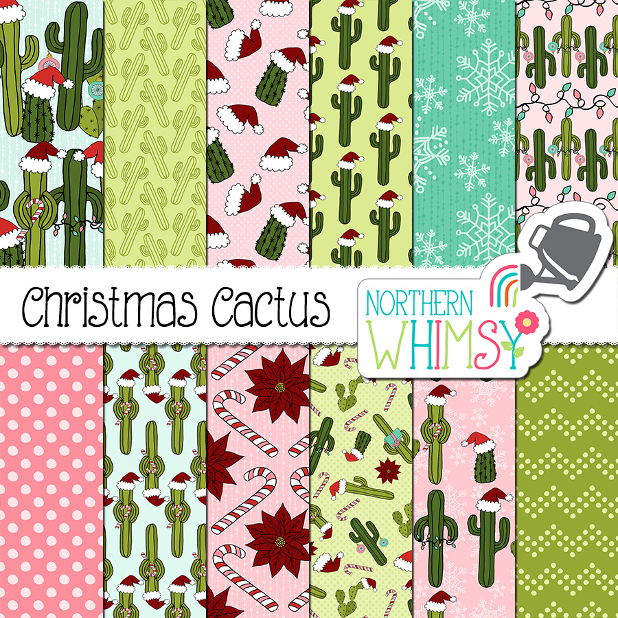 Christmas Digital Paper - "Christmas Cactus" – Northern Whimsy Design