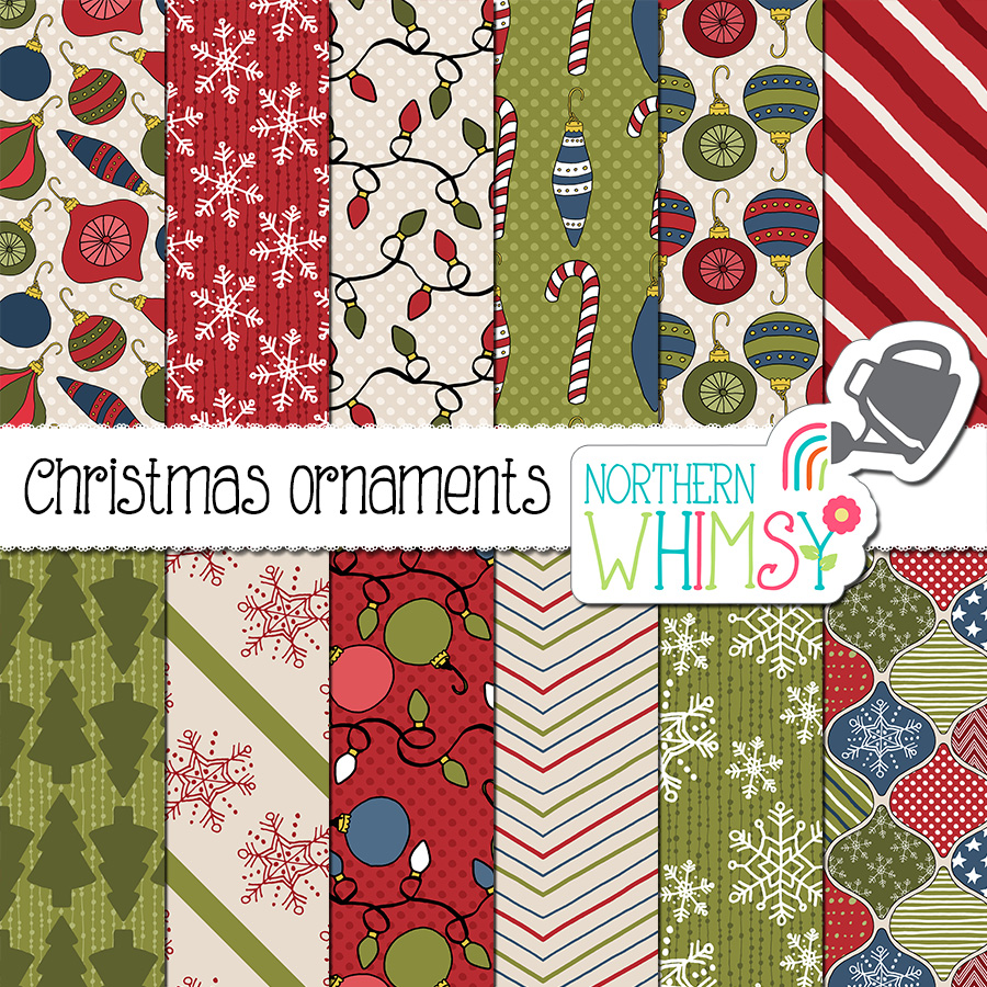 Christmas Digital Paper - Red & Green Christmas Ornaments – Northern ...