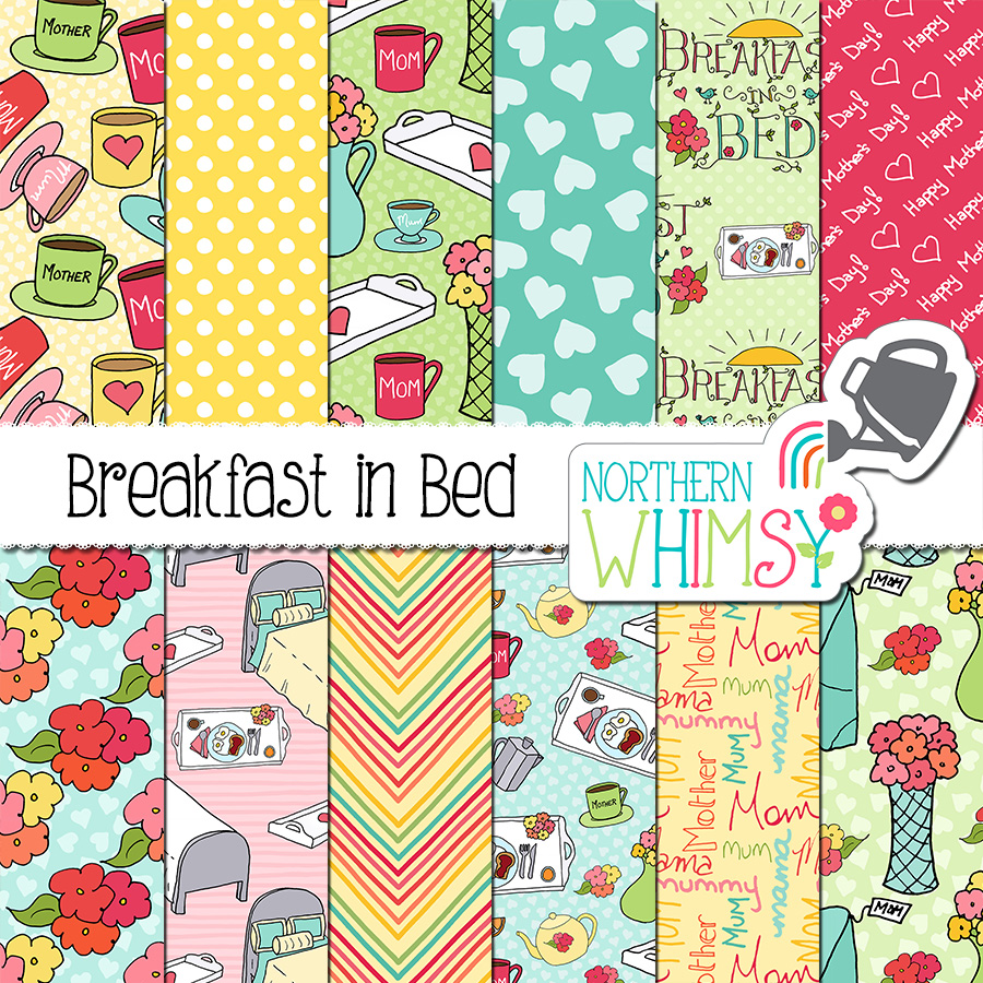 Mother's Day Digital Paper - Breakfast In Bed – Northern Whimsy Design