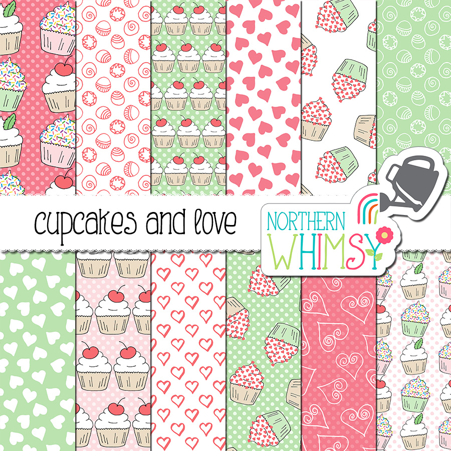 Cupcakes Digital Paper - Valentine's Day – Northern Whimsy Design