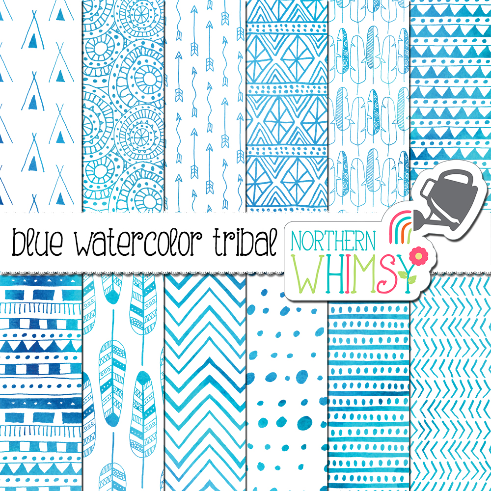 Blue Watercolor Tribal Patterns – Northern Whimsy Design