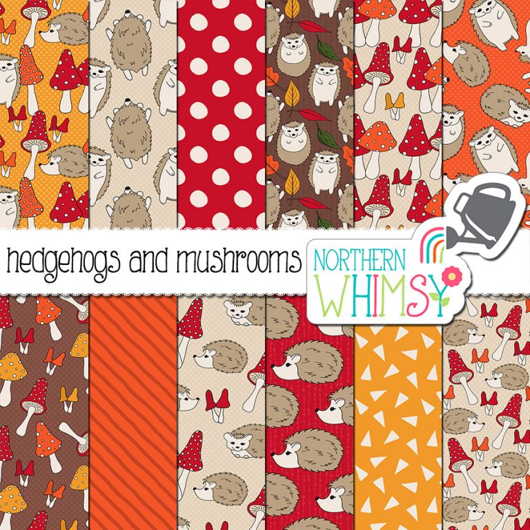 Fall Seamless Patterns - Hedgehogs and Mushrooms – Northern Whimsy Design