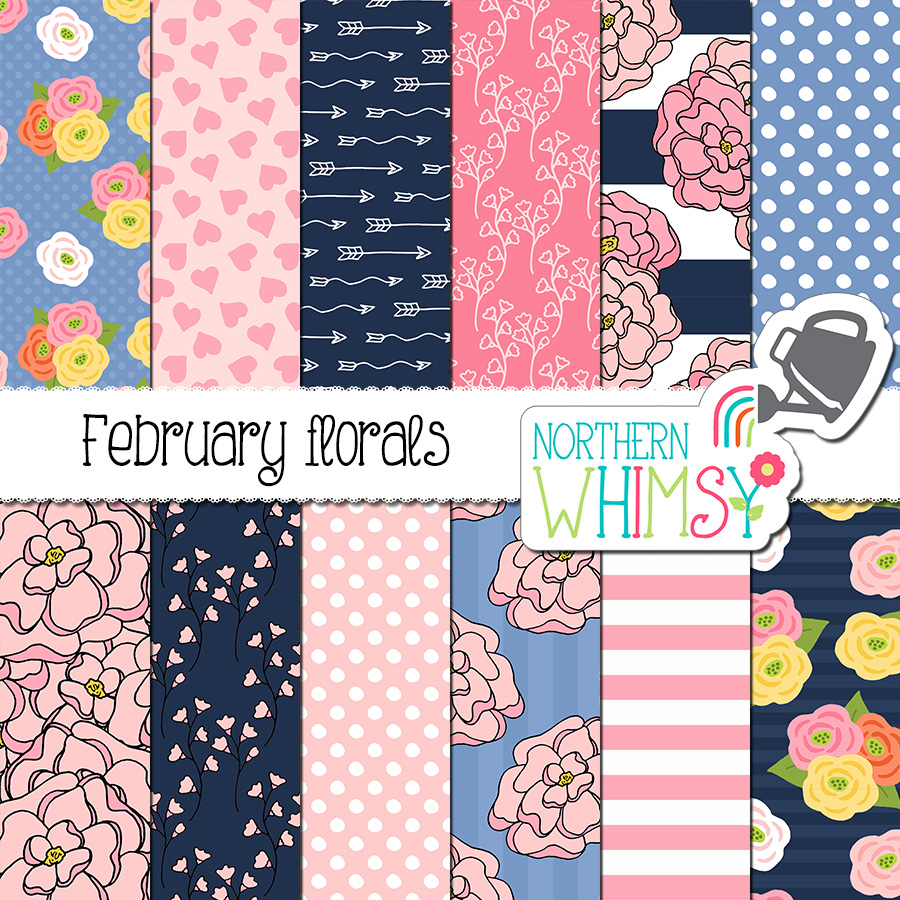 Navy and Pink Floral Digital Paper – Northern Whimsy Design