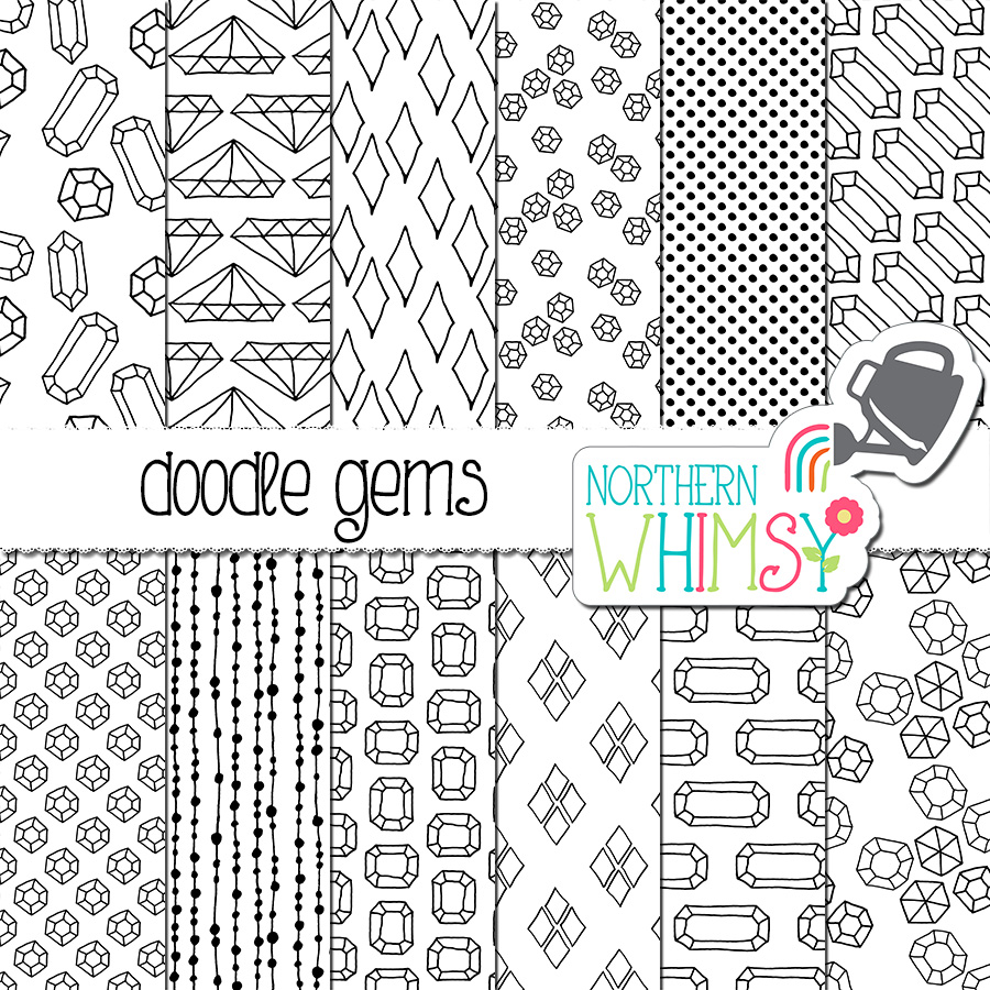 Black and White Jewels - Doodle Gems Digital Paper – Northern Whimsy Design