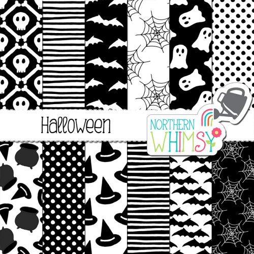 Black and White Halloween Digital Paper – Northern Whimsy Design