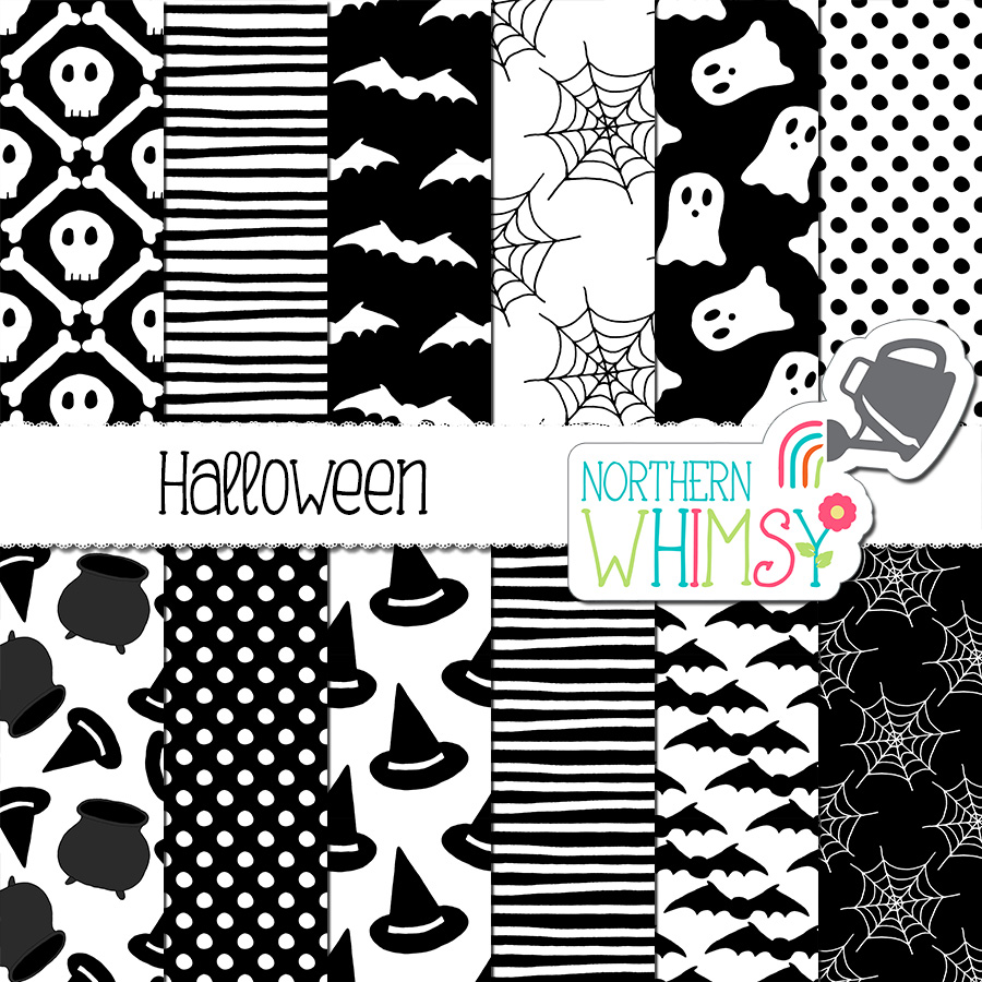 Black and White Halloween Digital Paper – Northern Whimsy Design