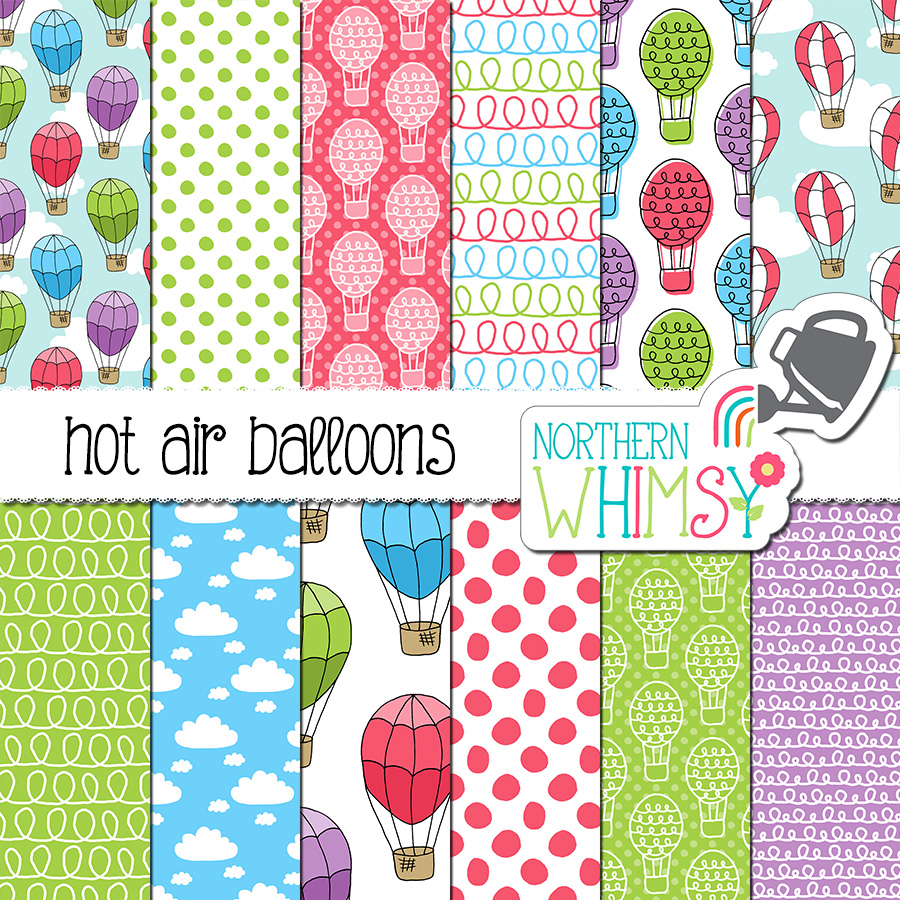 Hot Air Balloons Digital Paper – Northern Whimsy Design