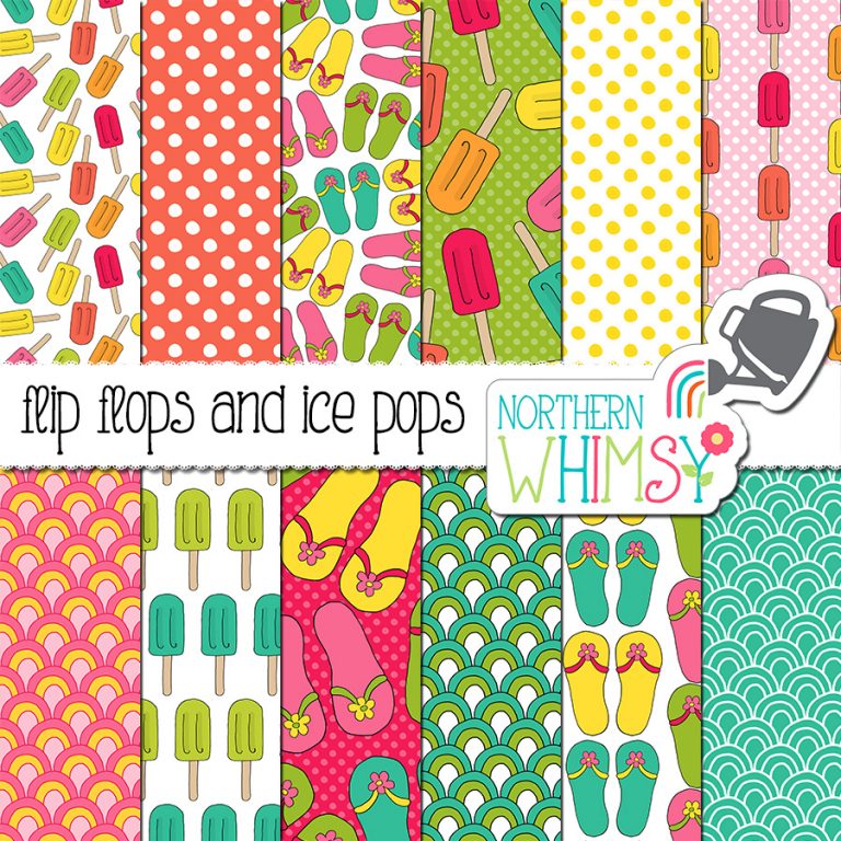 Summer Digital Paper - Flip Flops and Ice Pops – Northern Whimsy Design