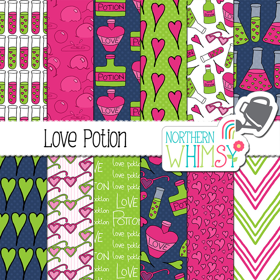 Valentine's Day Digital Paper - Love Potion – Northern Whimsy Design