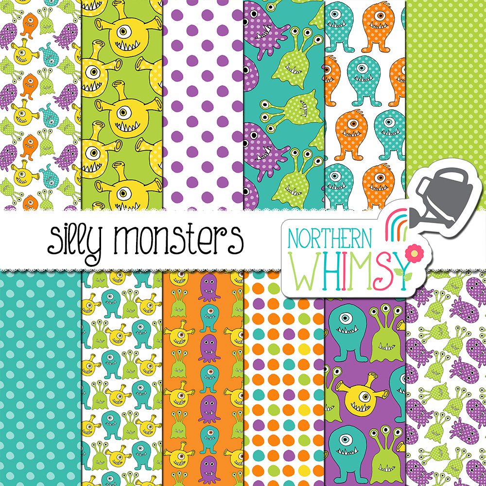 Silly Monsters - Kids Digital Paper – Northern Whimsy Design