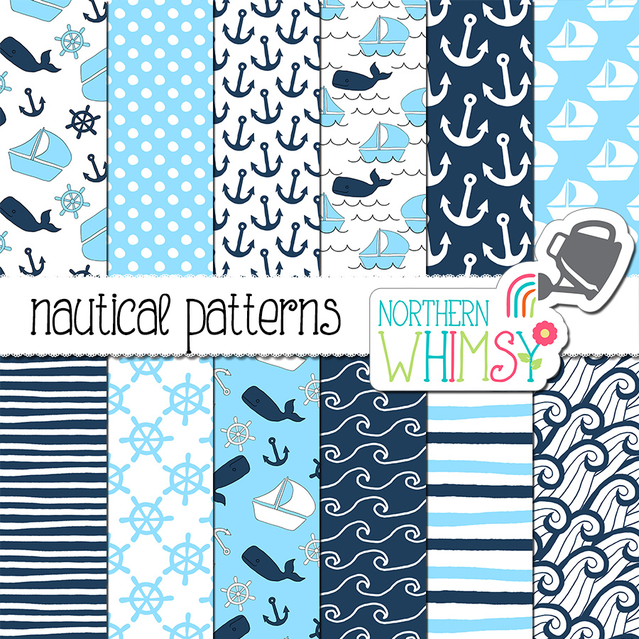 Navy and Aqua Nautical Graphics - Seamless – Northern Whimsy Design