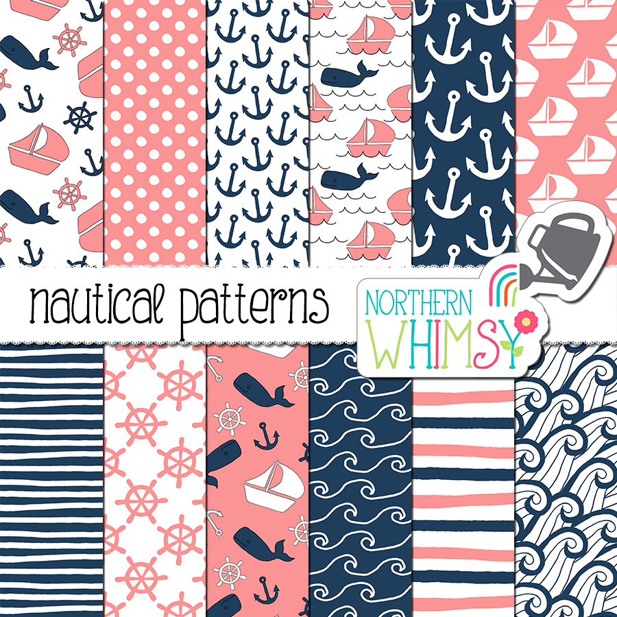 Navy and Pink Nautical Patterns – Northern Whimsy Design