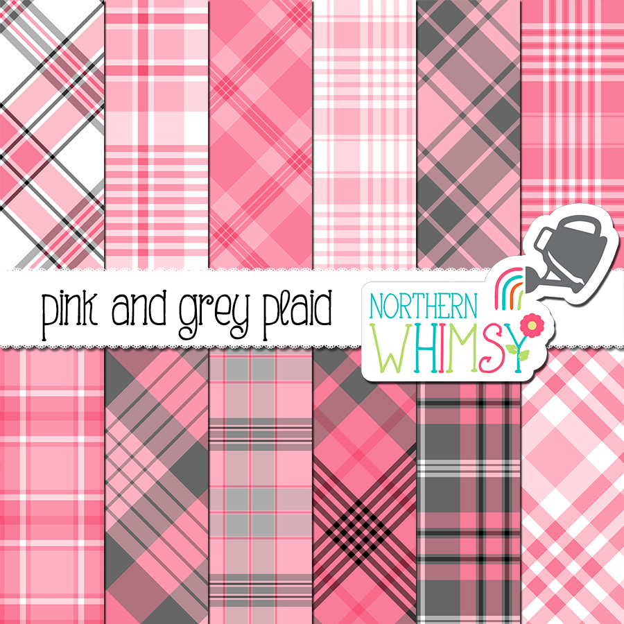 Pink and Grey Plaid Digital Papers – Northern Whimsy Design