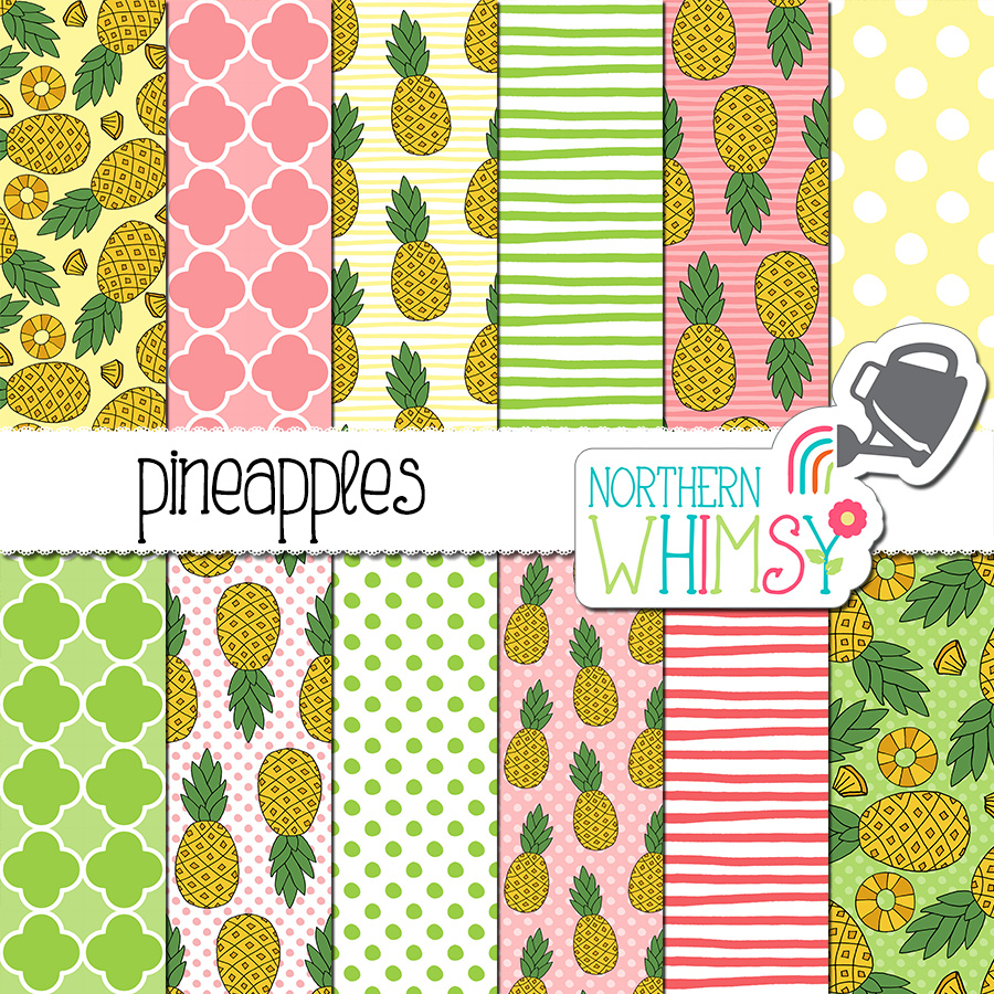 Tropical Pineapple Digital Paper – Northern Whimsy Design