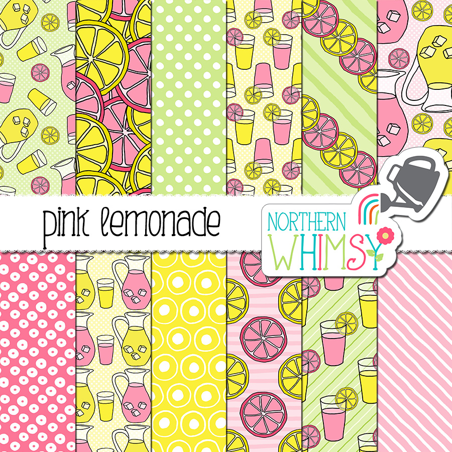 Yellow and Pink Lemonade Digital Papers – Northern Whimsy Design
