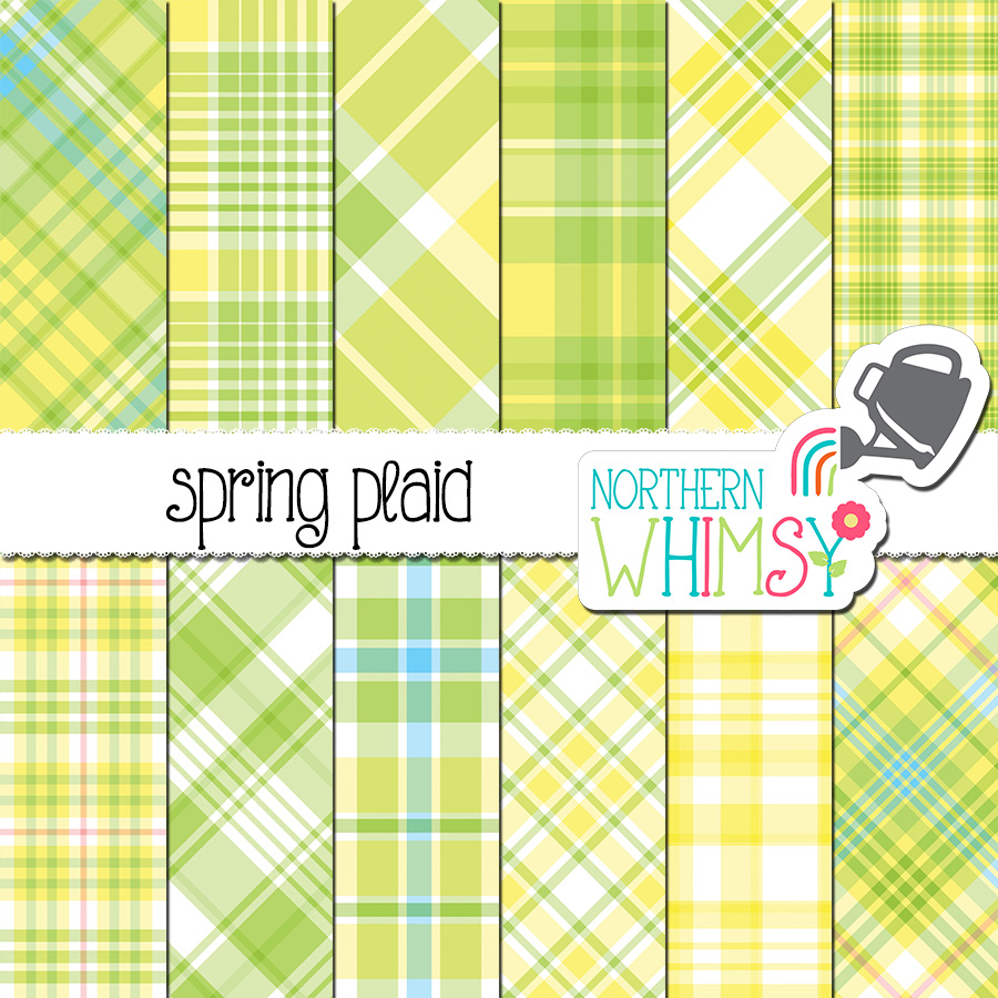 Light Green and Yellow Plaid Digital Papers – Northern Whimsy Design
