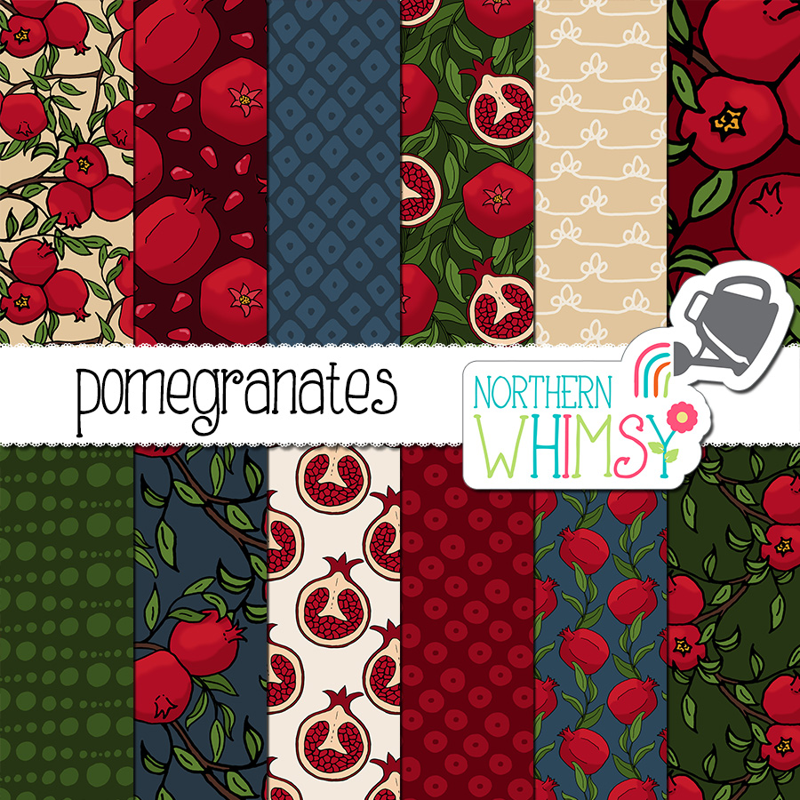 Pomegranate Digital Paper – Hand Drawn – Northern Whimsy Design