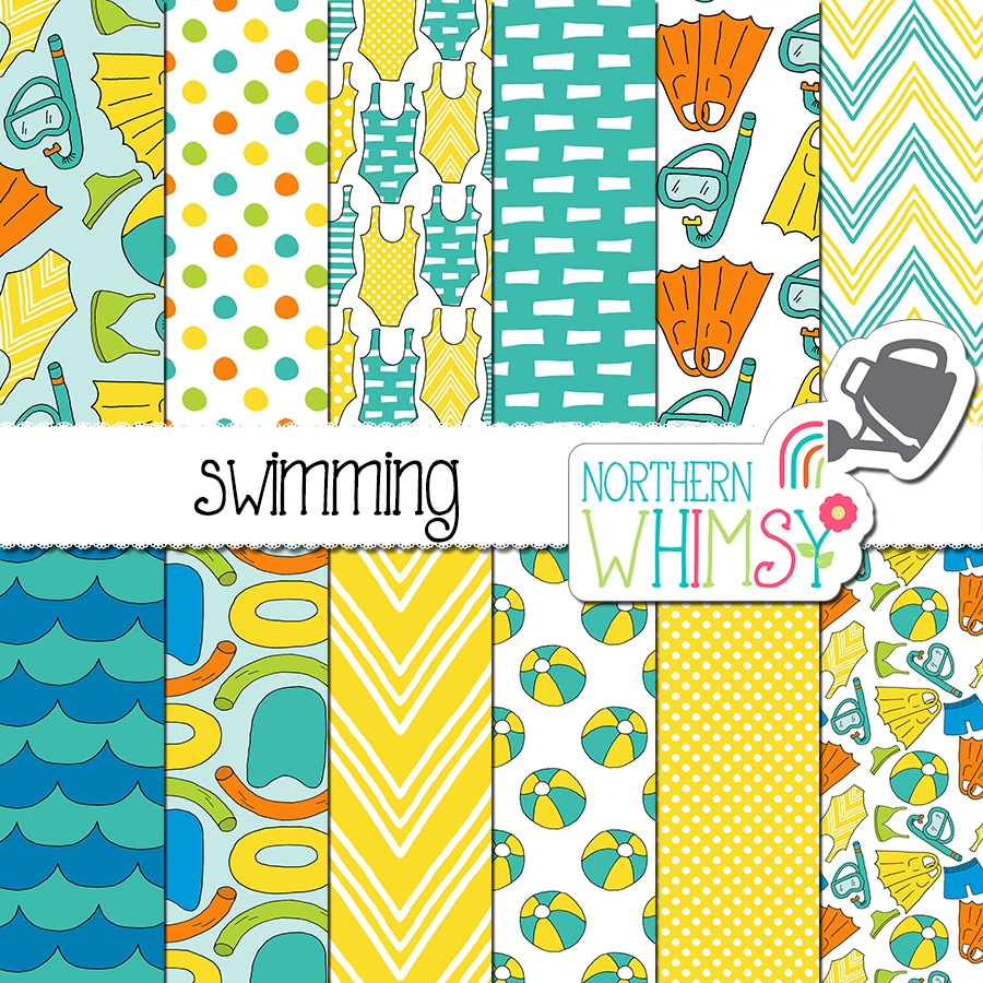 Swimming Digital Paper – Northern Whimsy Design – Graphics Downloads