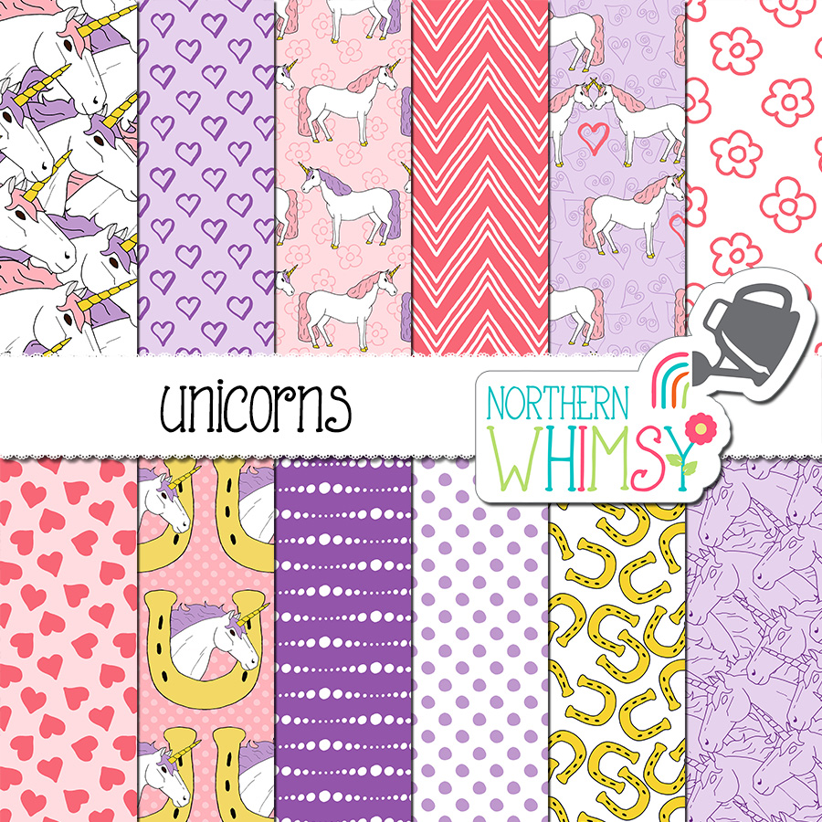 Girl's Unicorn Digital Paper - Seamless Patterns – Northern Whimsy Design