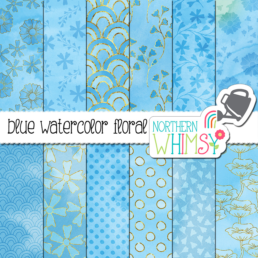 Blue Floral Backgrounds - Watercolor Digital Paper – Northern Whimsy Design