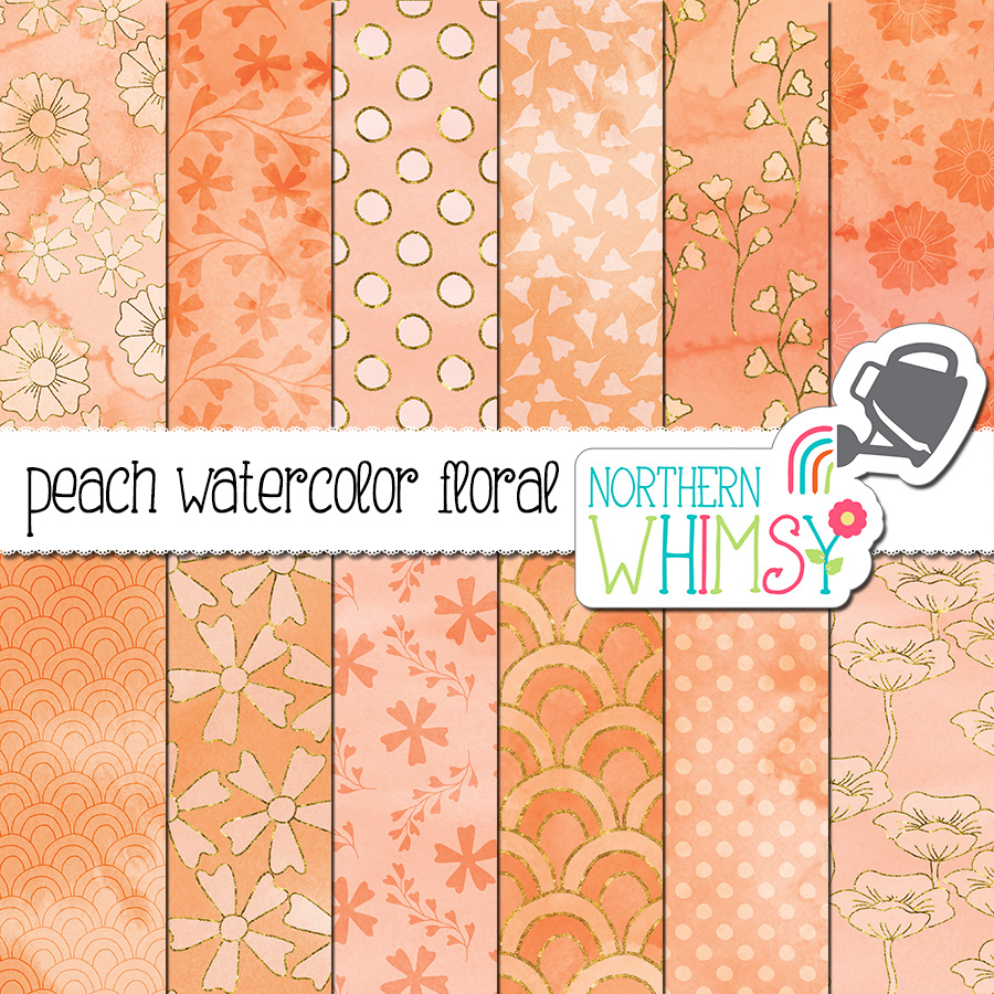 Floral Peach Digital Paper – Northern Whimsy Design