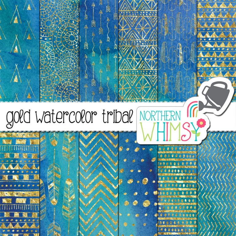 Boho Scrapbook Paper - Blue Watercolor Background – Northern Whimsy Design