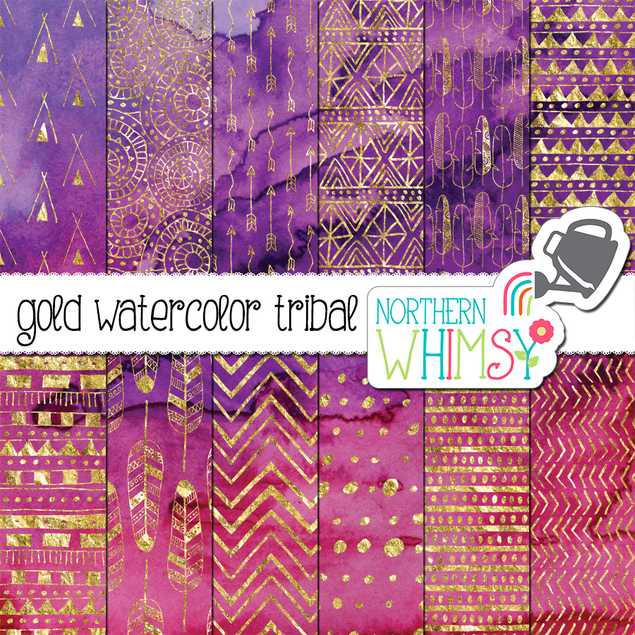 Boho Digital Paper - Purple Watercolor Background – Northern Whimsy Design