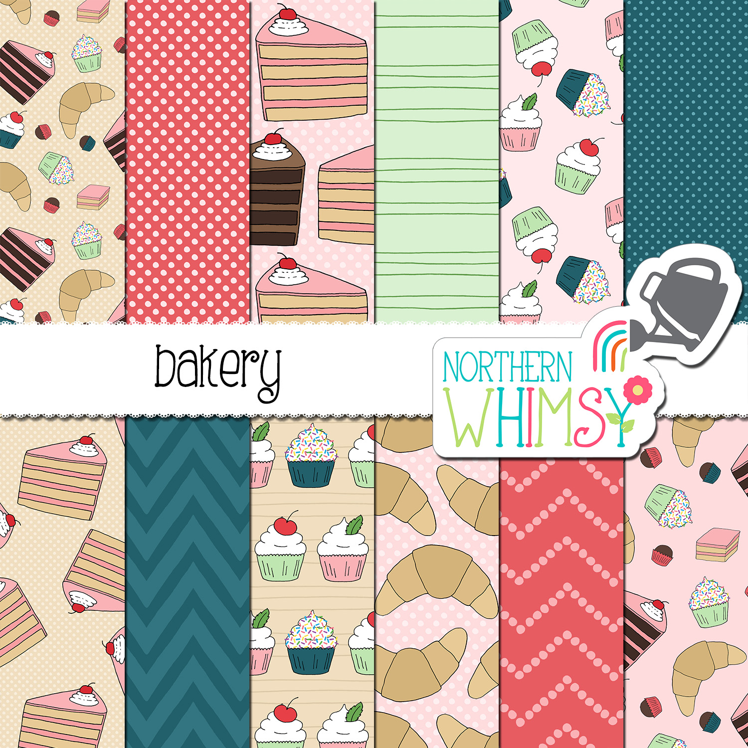 Bakery Digital Paper – Northern Whimsy Design