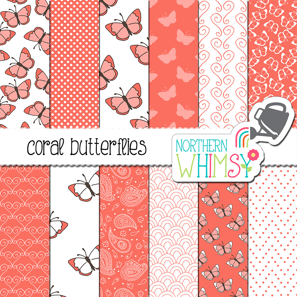 Coral Butterfly Seamless Patterns – Northern Whimsy Design