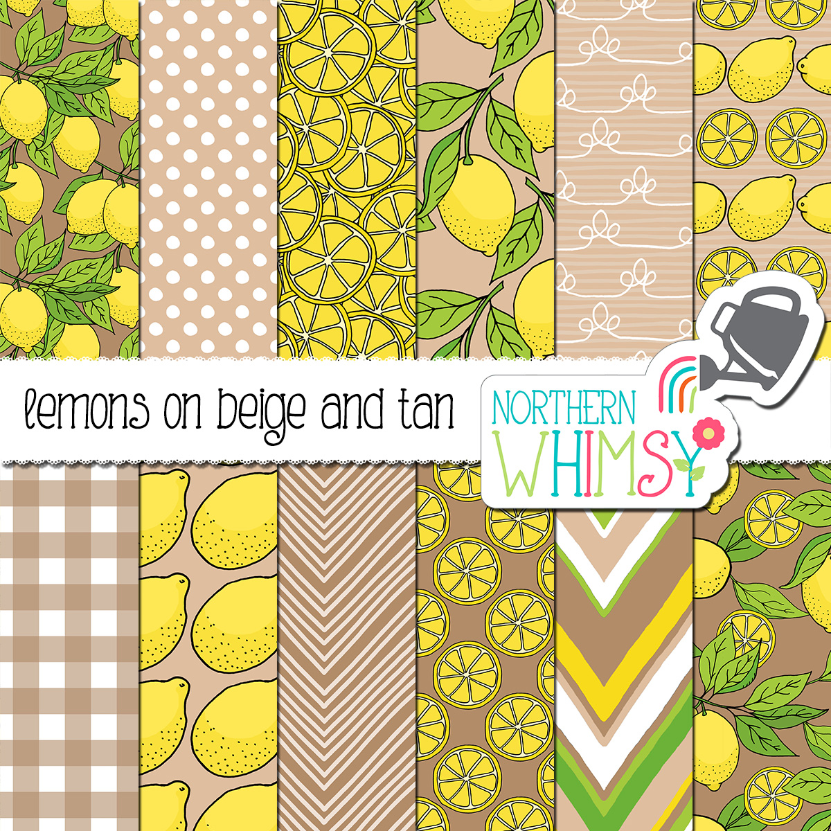 Lemon Seamless Patterns on Beige – Northern Whimsy Design