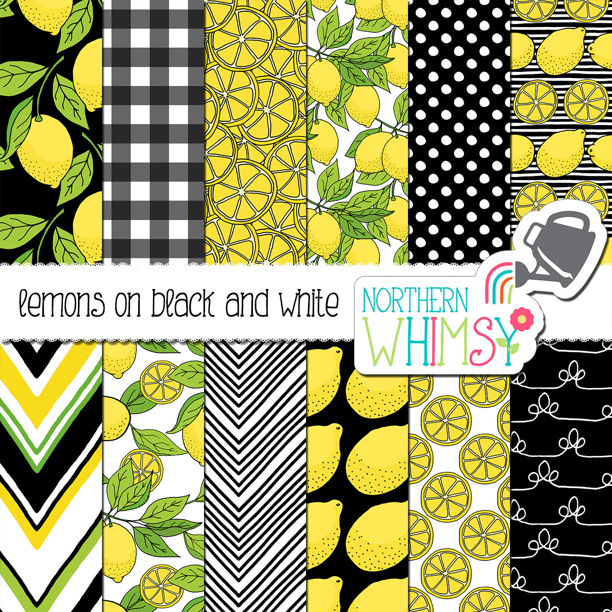 Black and White Lemon Patterns – Northern Whimsy Design