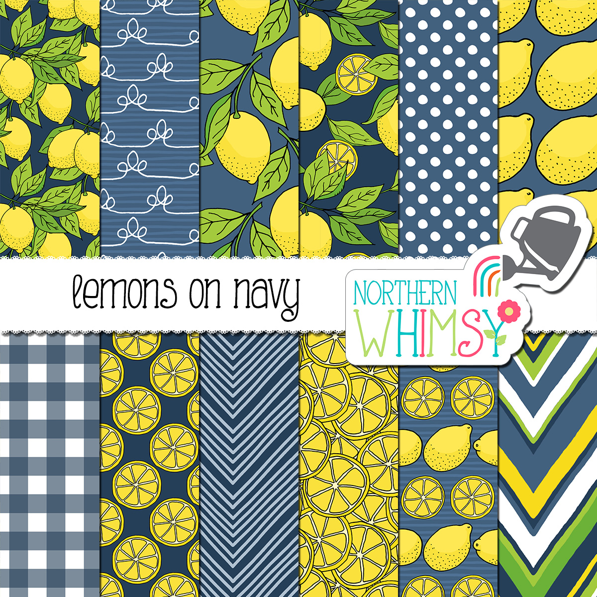 Navy Blue Lemon Patterns – Northern Whimsy Design