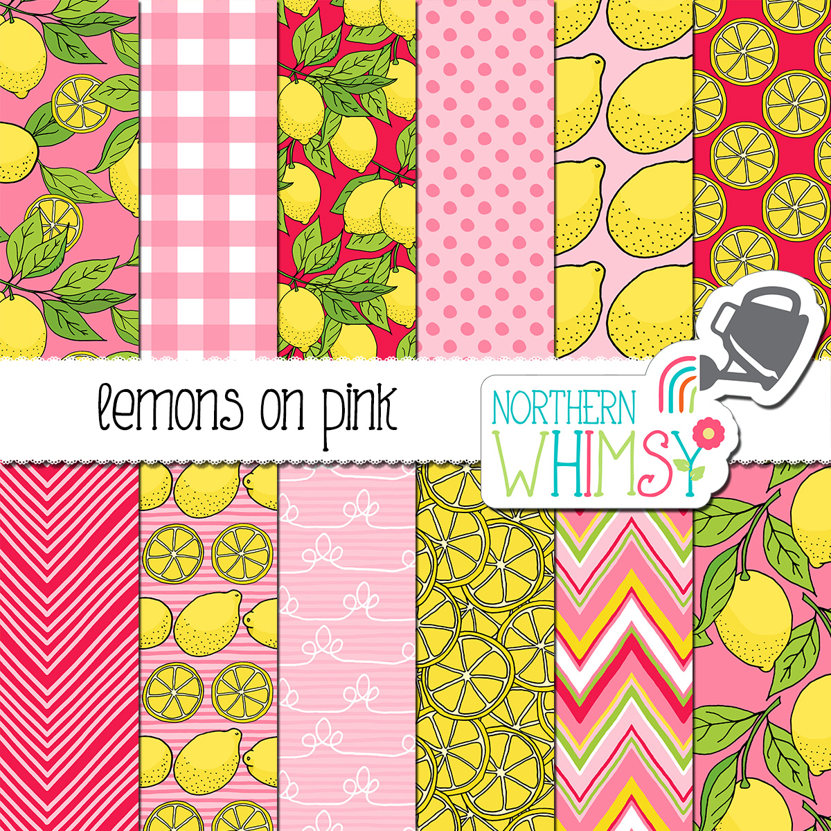 Seamless Lemon Patterns on Pink – Northern Whimsy Design