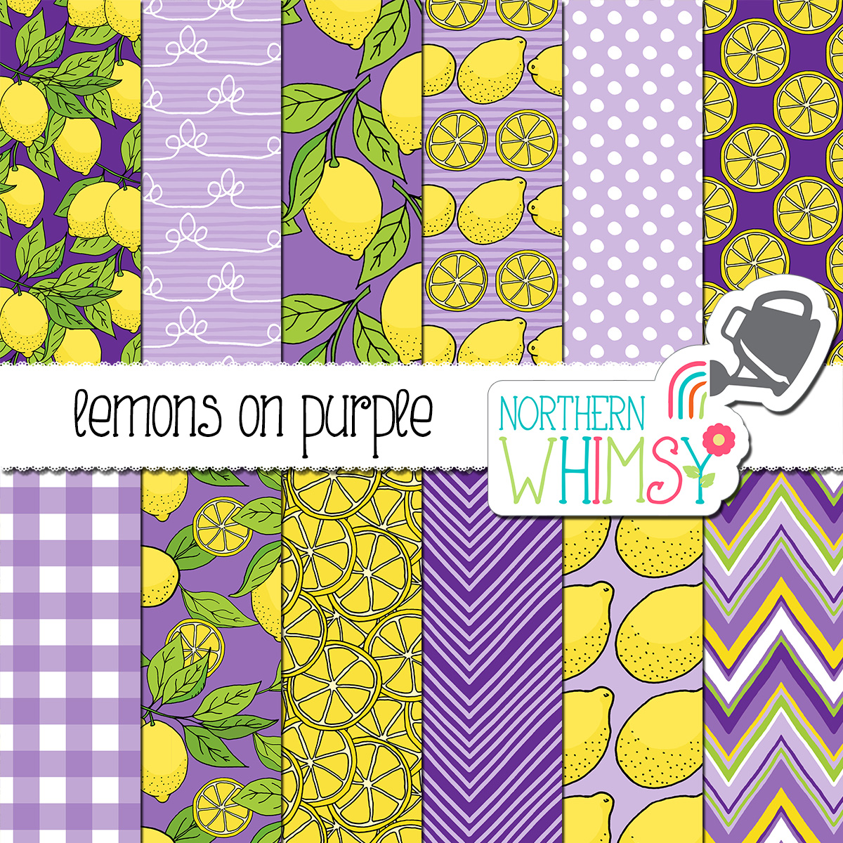 Purple Lemon Digital Paper – Northern Whimsy Design