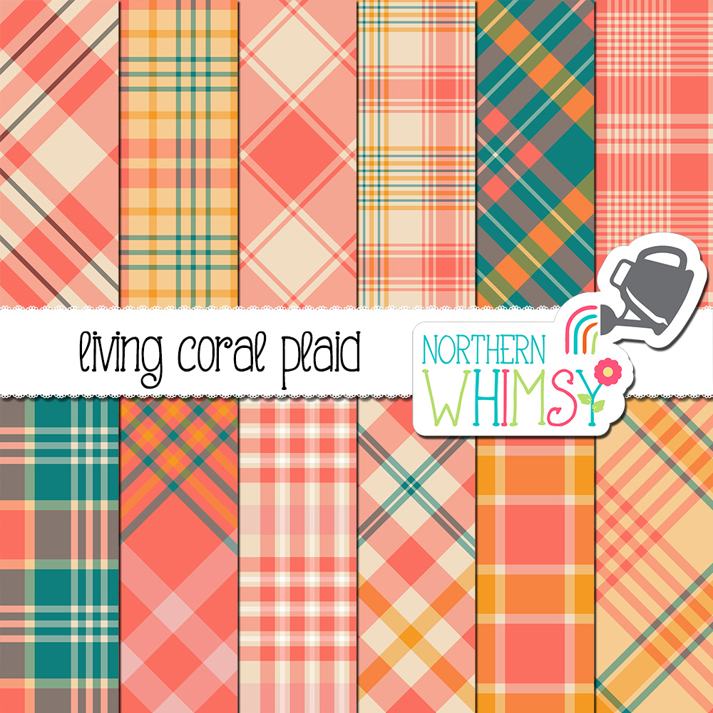 Coral, Teal, and Gold Plaid Digital Paper – Northern Whimsy Design