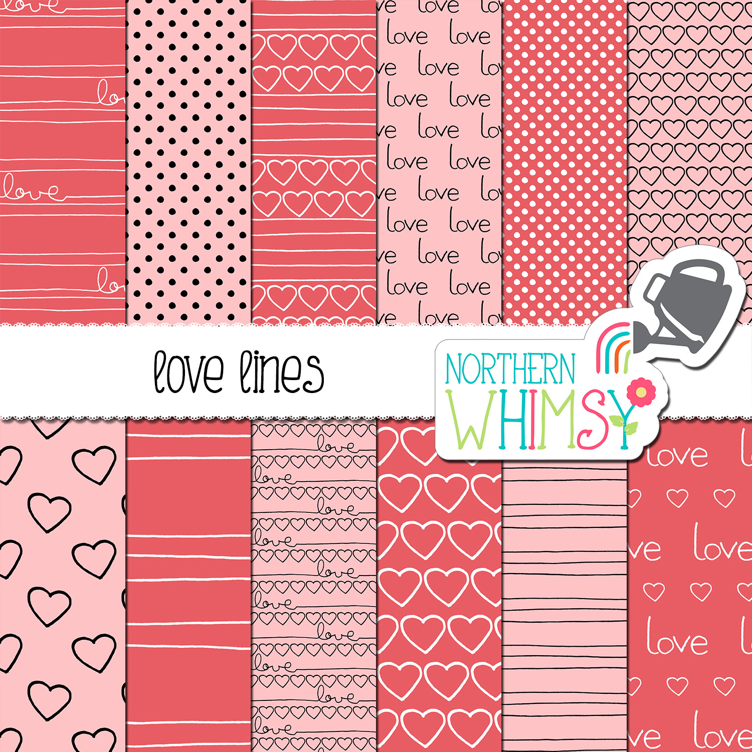 Pink Valentine's Patterns - Love Lines – Northern Whimsy Design