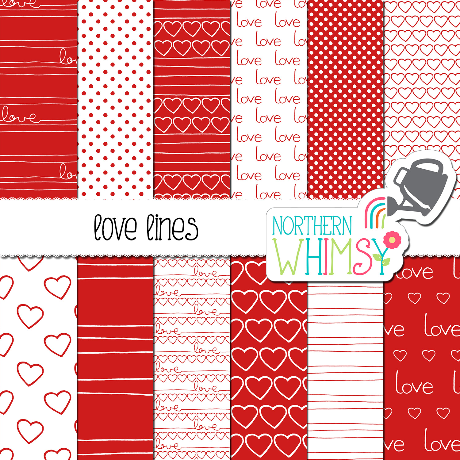 Red Valentine's Patterns - Love Lines – Northern Whimsy Design
