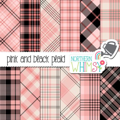 Retro Pink and Black Plaid Digital Paper – Northern Whimsy Design