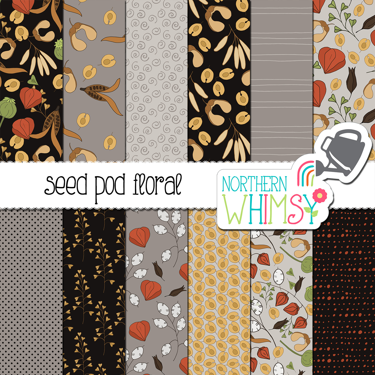 Fall Seamless Patterns - Seed Pods – Northern Whimsy Design