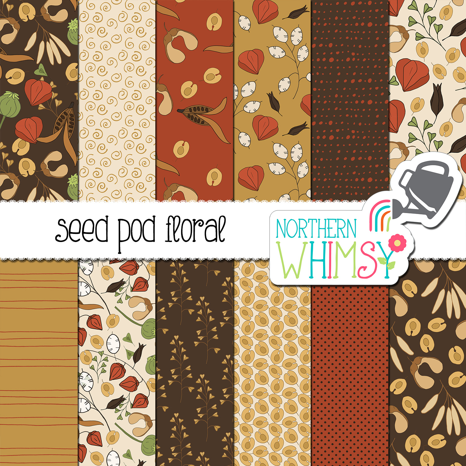 Fall Digital Paper - Seed Pods – Northern Whimsy Design