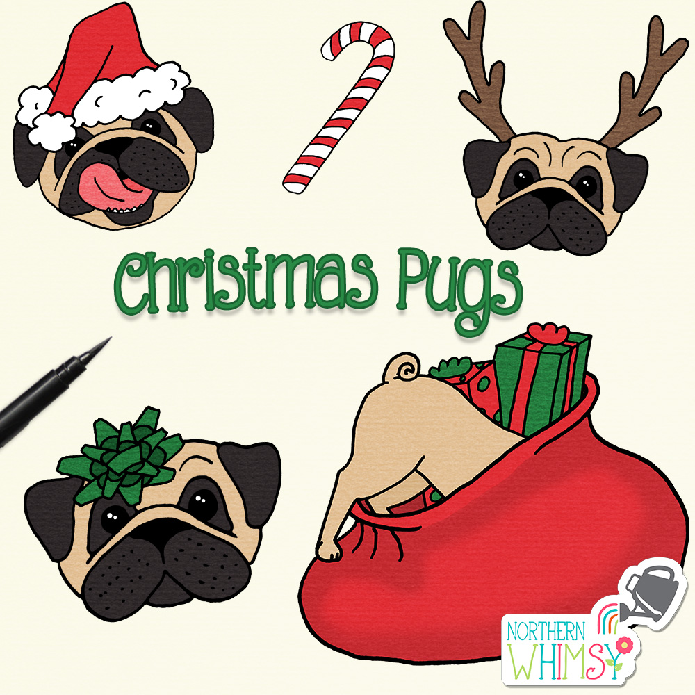 Christmas Pugs Clipart – Northern Whimsy Design