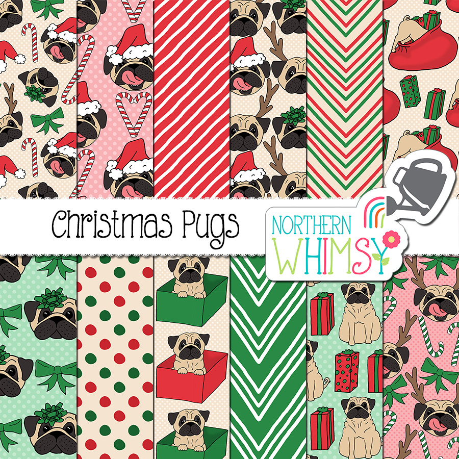 Christmas Pugs Seamless Patterns – Northern Whimsy Design