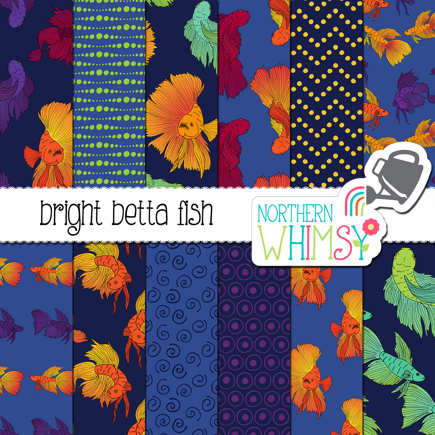 Bright Betta Fish Digital Paper – Northern Whimsy Design