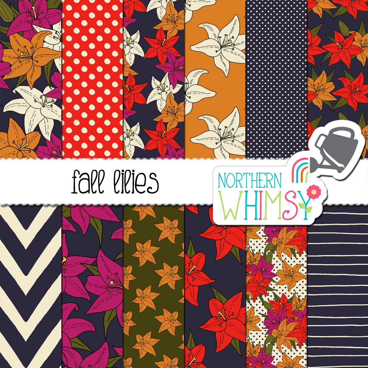 Fall Floral Digital Paper - Lilies – Northern Whimsy Design