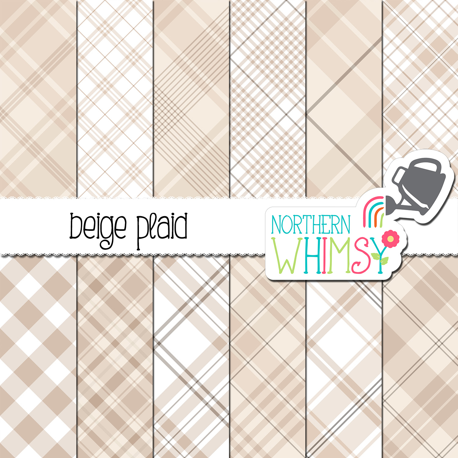 Beige Seamless Diagonal Plaid Digital Paper – Northern Whimsy Design